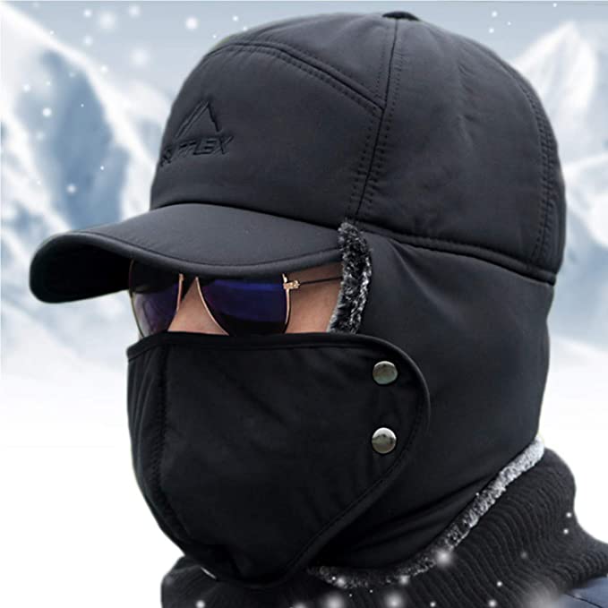 Premium Mens Winter Cold Weather Snow Hat With Ear Flaps And Brim ...