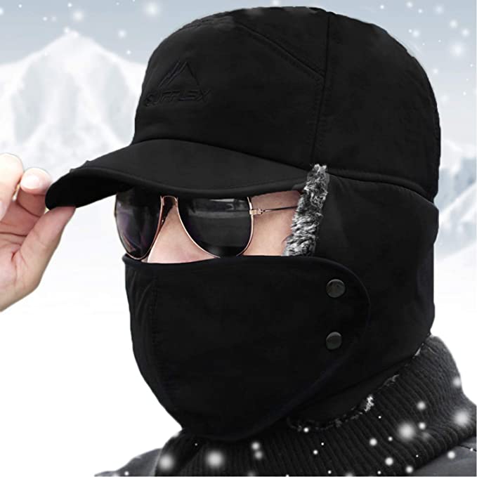 Premium Mens Winter Cold Weather Snow Hat With Ear Flaps And Brim ...