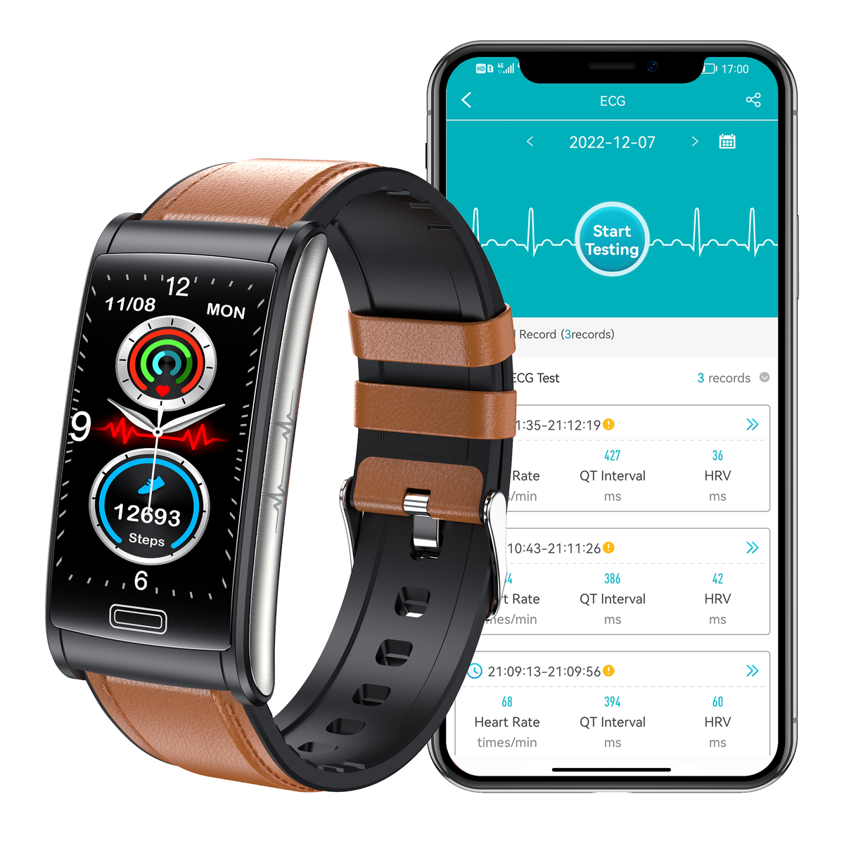 ECG Bracelet Blood Oxygen Blood Glucose Scientific Sleep HRV Smart Wat ...