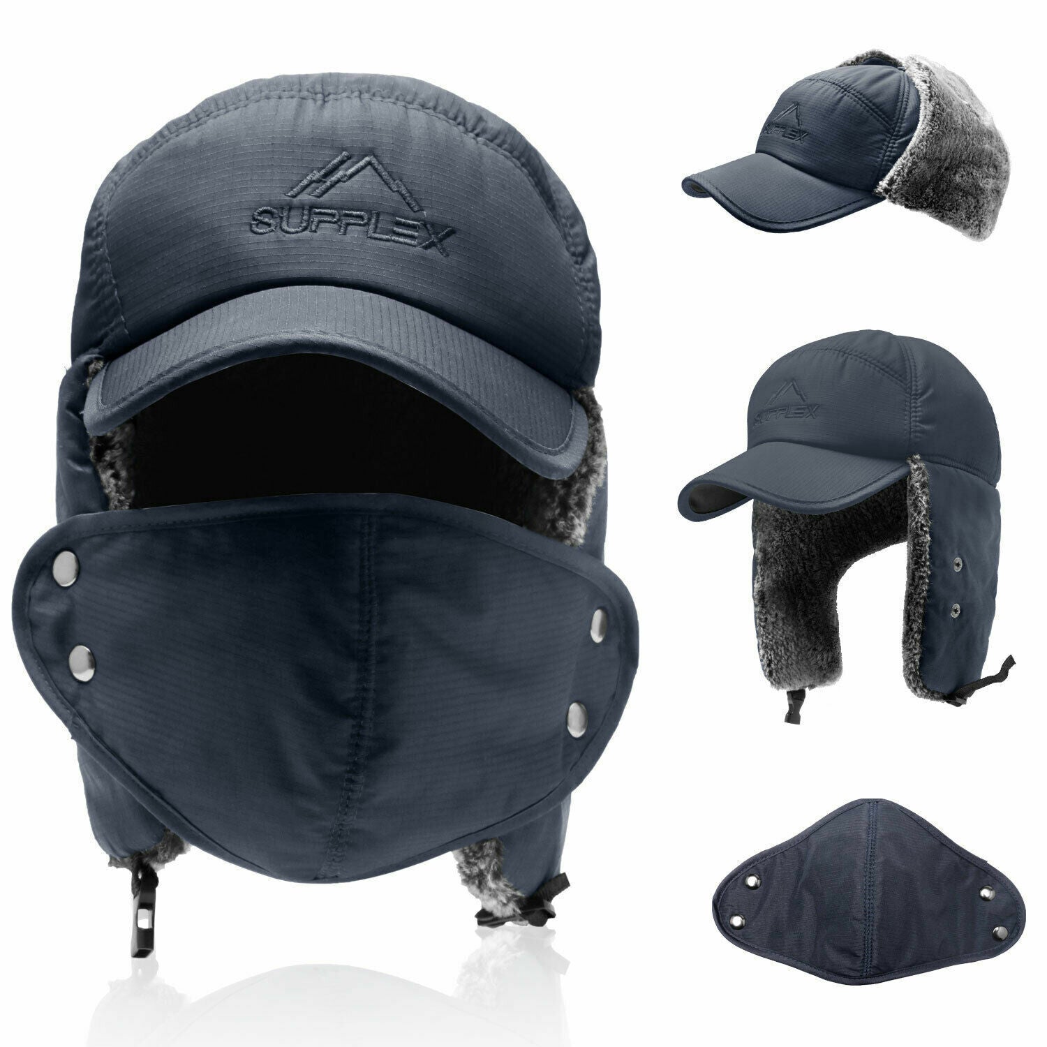 Premium Mens Winter Cold Weather Snow Hat With Ear Flaps And Brim ...