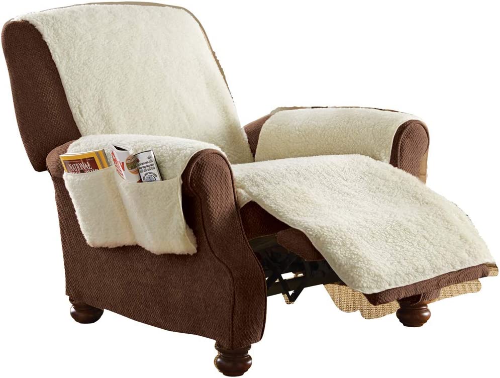 Large And Small Anti-Slip Fleece Recliner Chair Seat Cover With Pocket ...