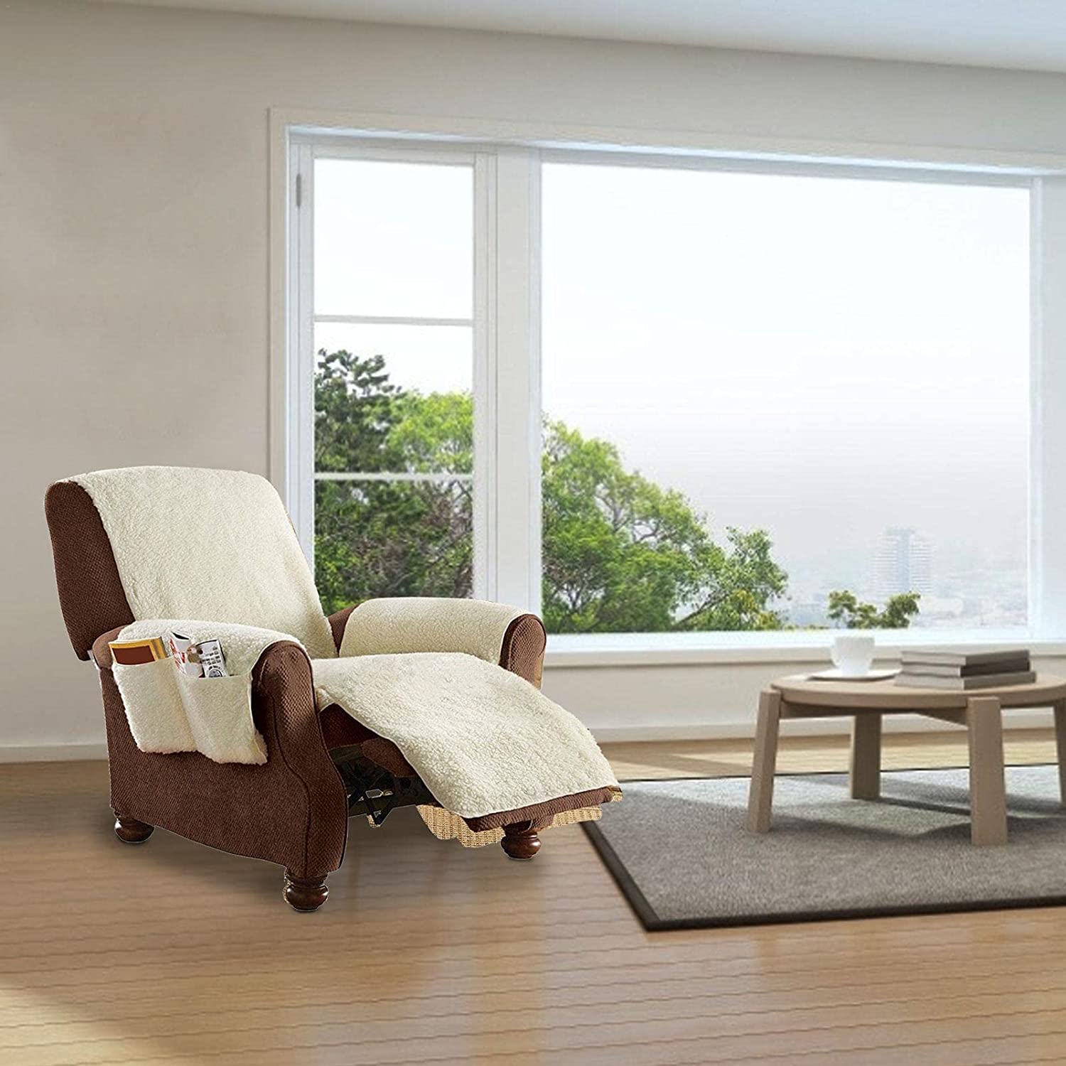 Large And Small Anti-Slip Fleece Recliner Chair Seat Cover With Pocket ...